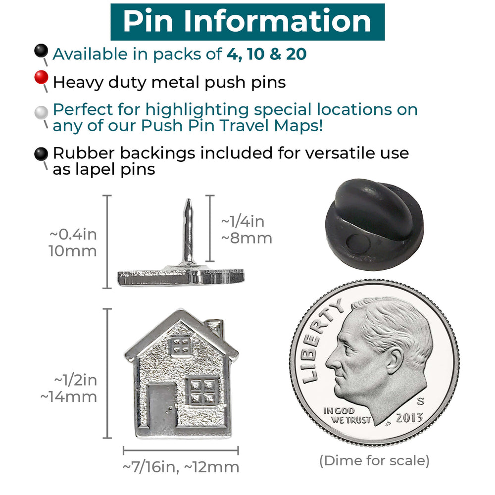 House Push Pins - House Shaped Map Pins – Push Pin Travel Maps