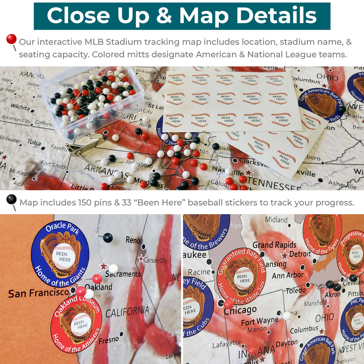 Baseball Stadium Adventures Map with Pins | MLB Travel Map – Push Pin ...