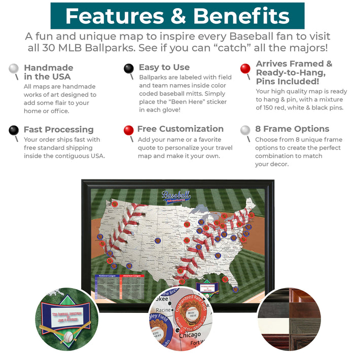 Baseball Stadium Adventures Map with Pins | MLB Travel Map – Push Pin ...