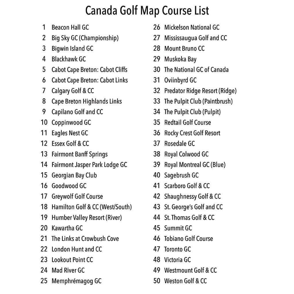 Framed Canvas Map of Canada's Top Golf Courses | Canada Golf Courses ...