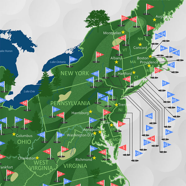Canvas Poster of Top US Golf Courses | Map of 200 Golf Courses in USA ...