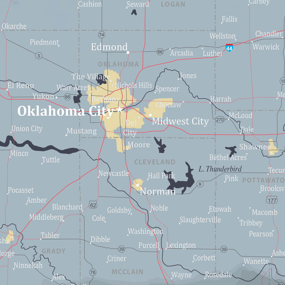 Oklahoma State Map | Slate Gray Wall Maps | Map with Pins – Push Pin ...