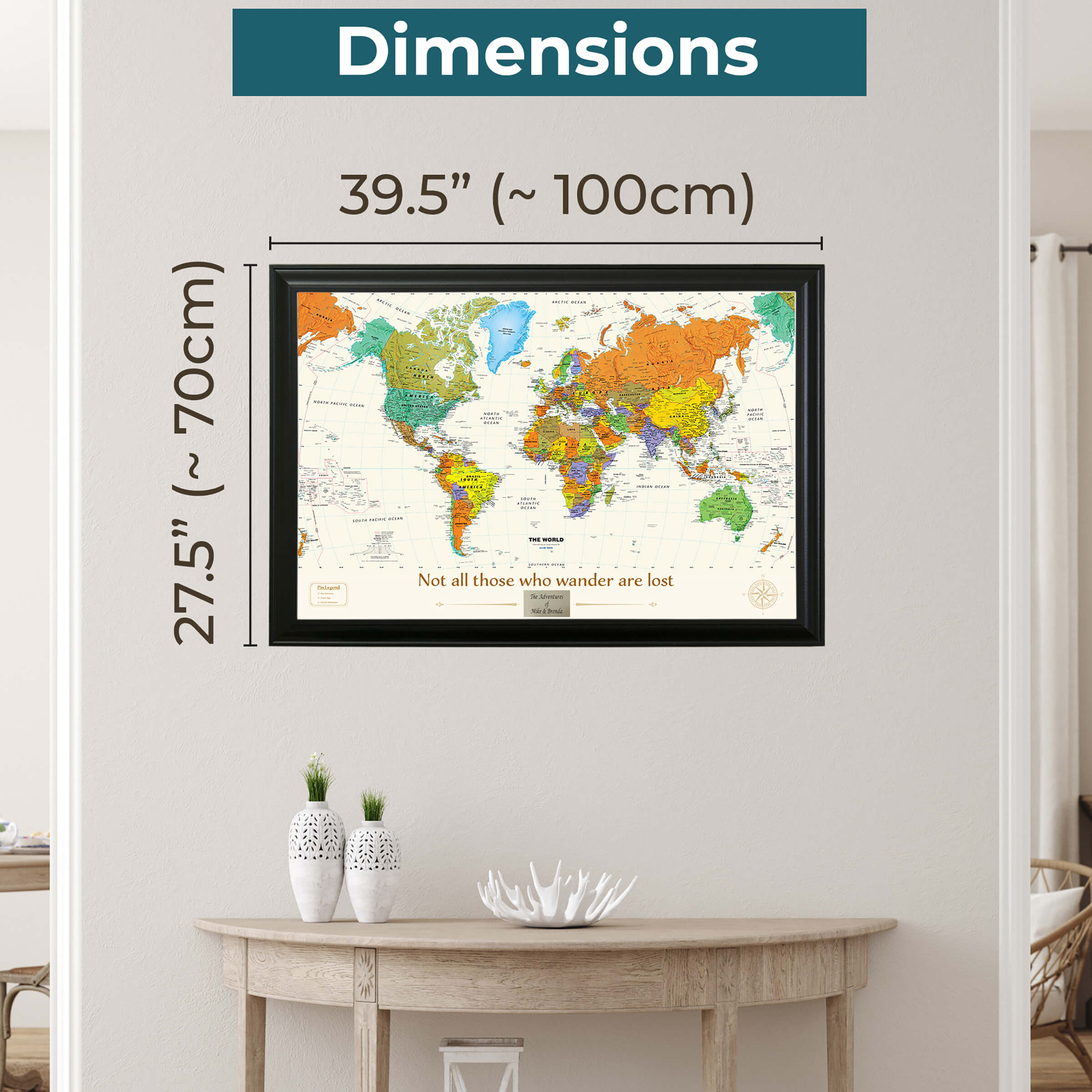 Framed Contemporary Style World Map | Modern Push Pin Travel Map - Push ...