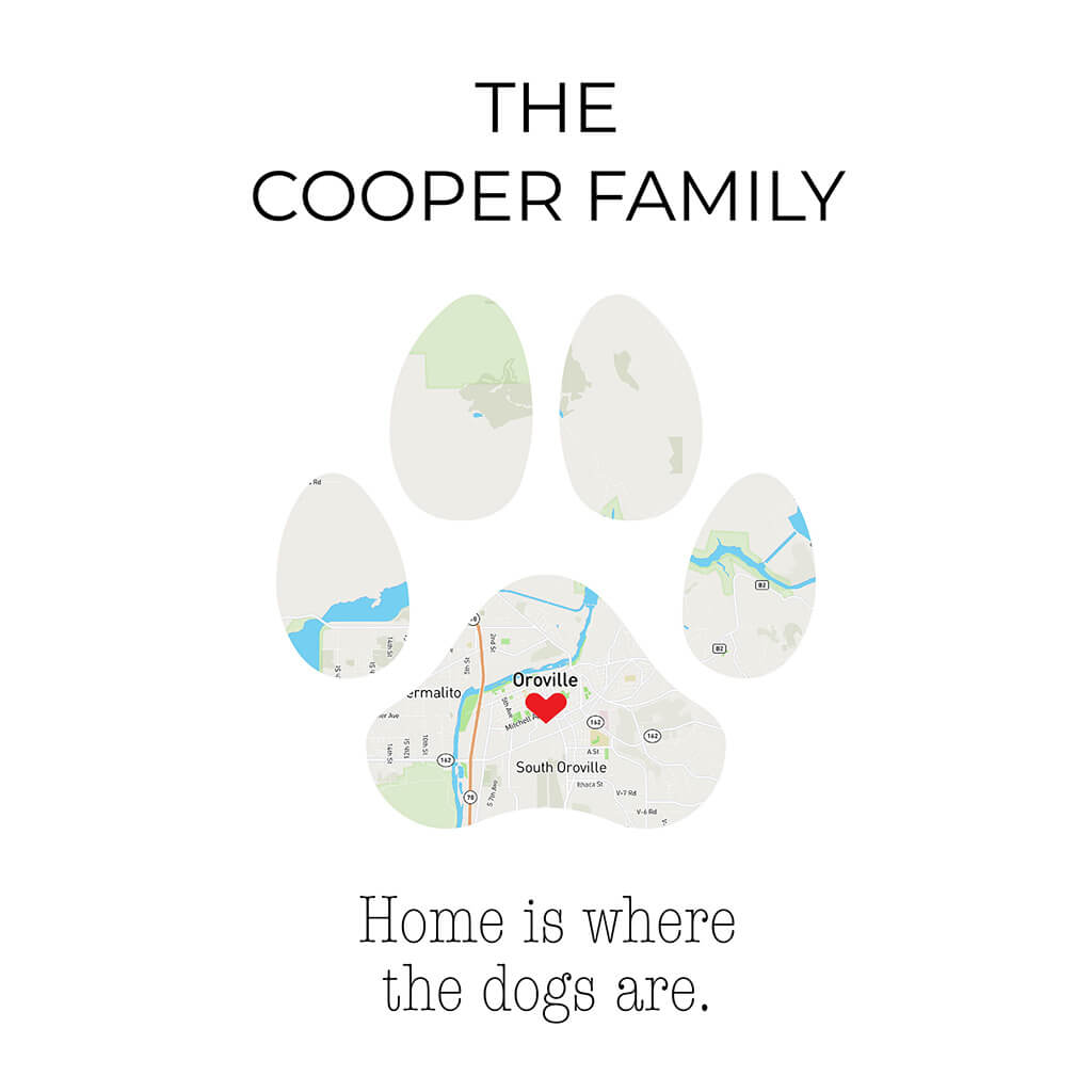 Puppy Paw Print Wall Art | Customized Family Map Print | Pet Paw Print ...