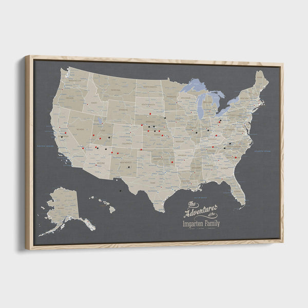 Earth Toned Canvas United States Map | Framed US Map with Push Pins ...