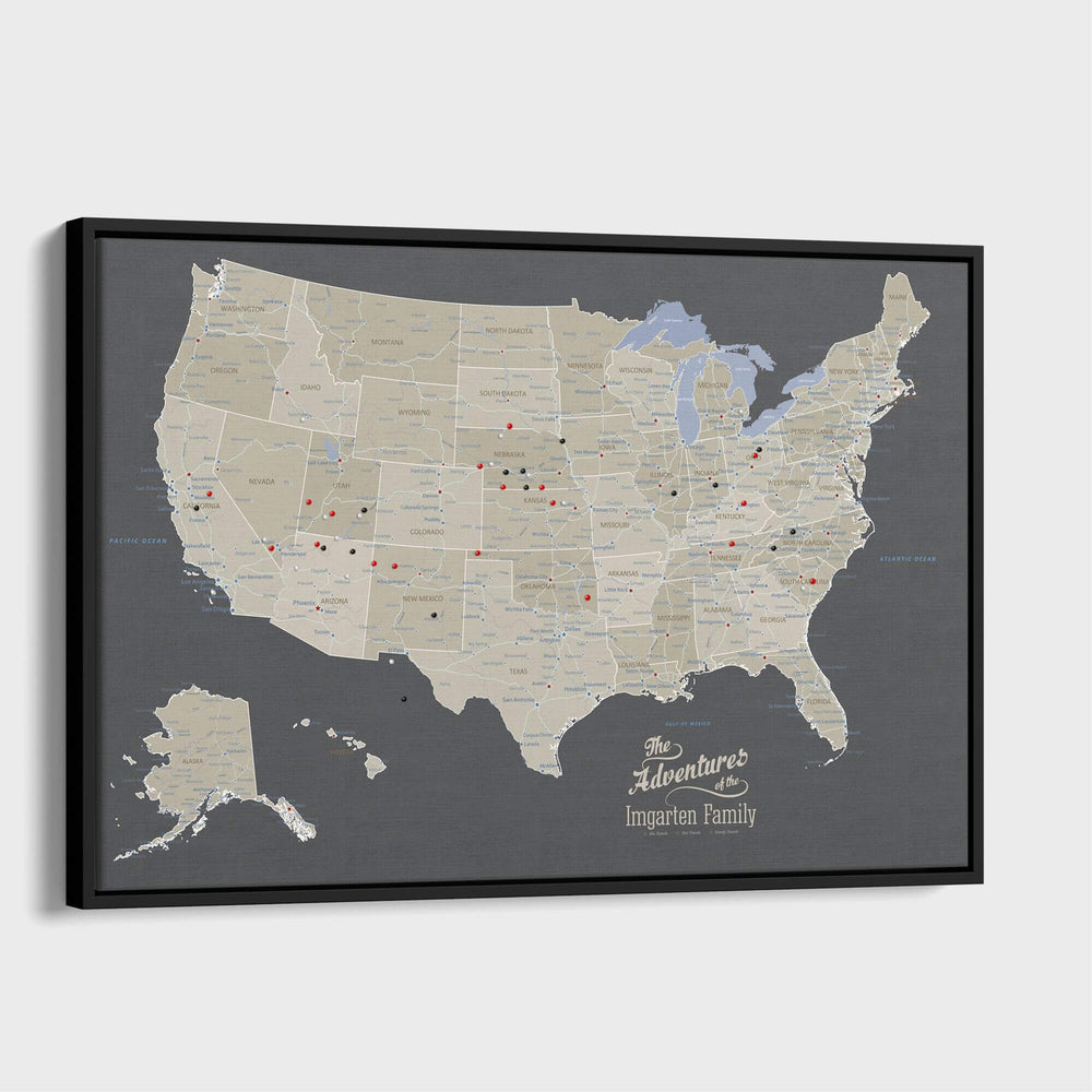 Earth Toned Canvas United States Map | Framed US Map with Push Pins ...