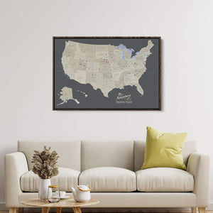 Earth Toned Canvas United States Map | Framed US Map with Push Pins ...