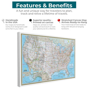 Gallery Wrapped Canvas Map of USA | Classic Canvas Wall Map – Push Pin ...