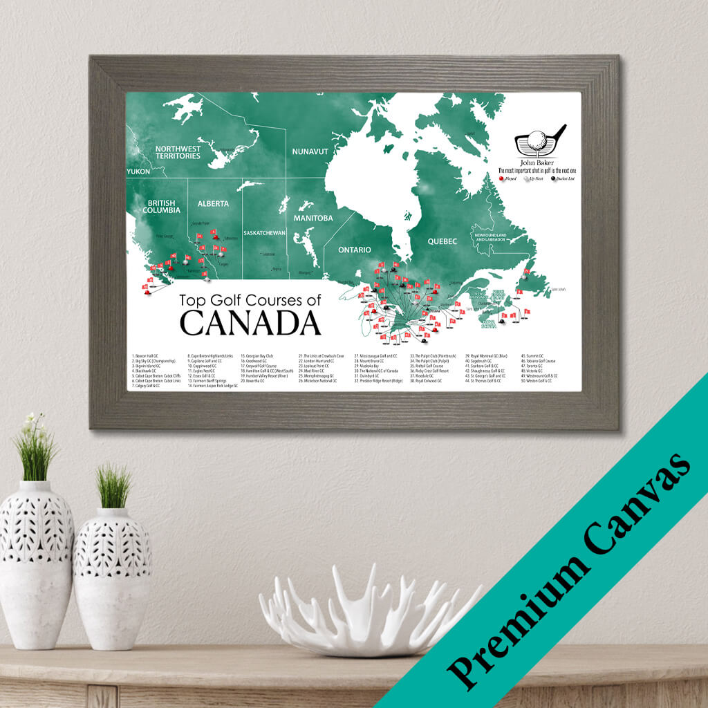 Framed Canvas Map of Canada's Top Golf Courses | Canada Golf Courses ...