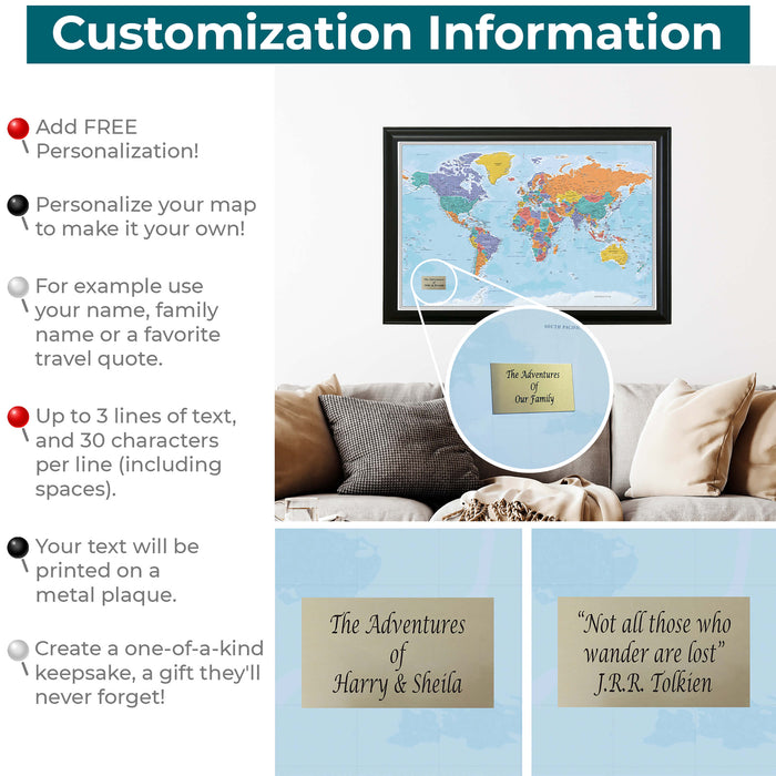 Blue Ocean World Map Poster with Pins | Stylish Map – Push Pin Travel Maps