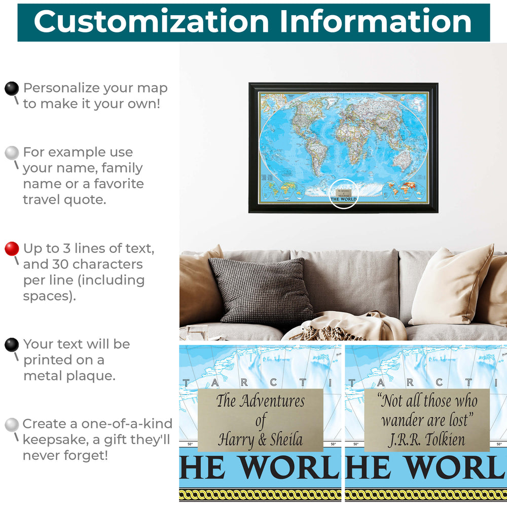 Classic World Map with Pins | Classic Wall Map | Pin Map of the World ...