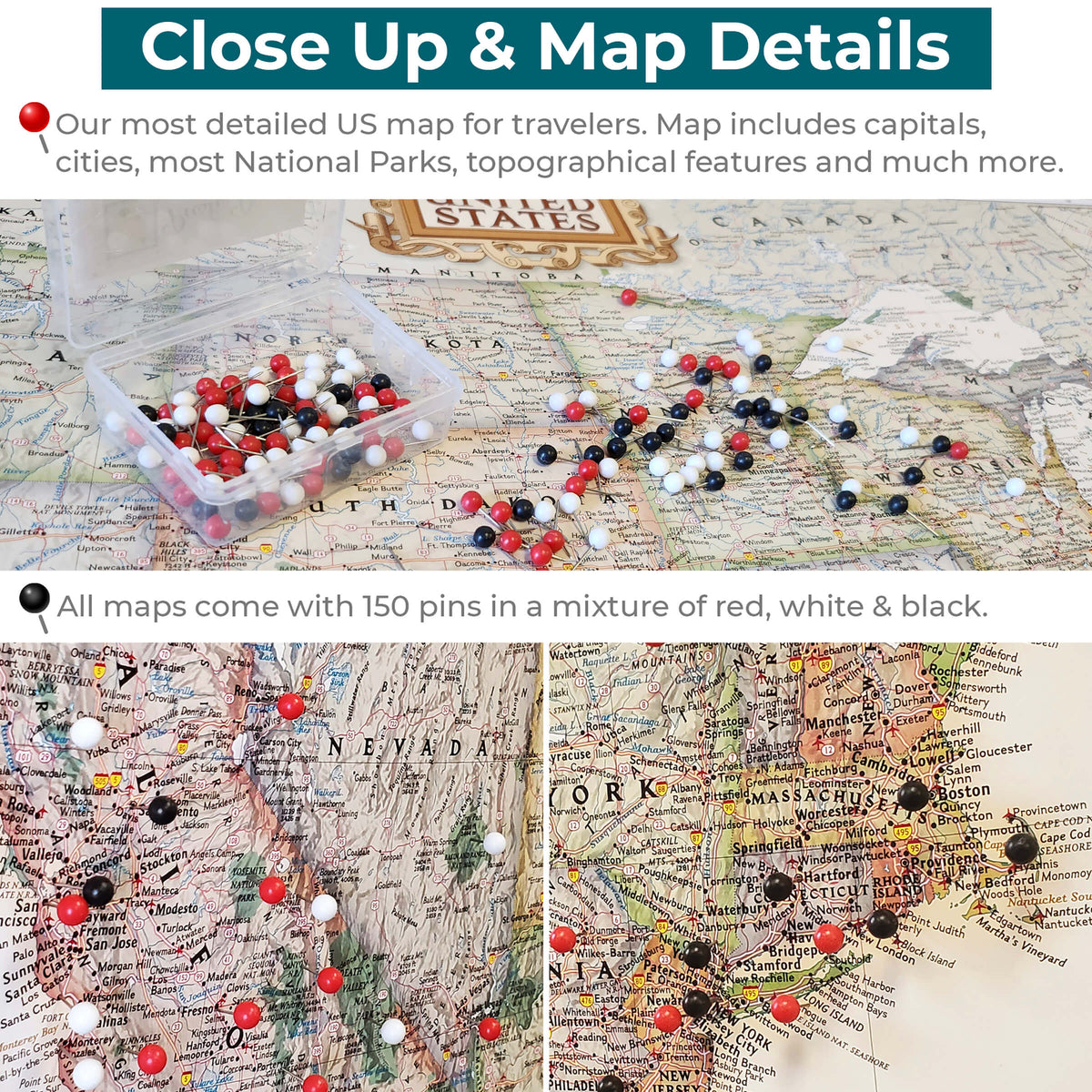 USA Executive Map | National Geographic United States Map – Push Pin ...