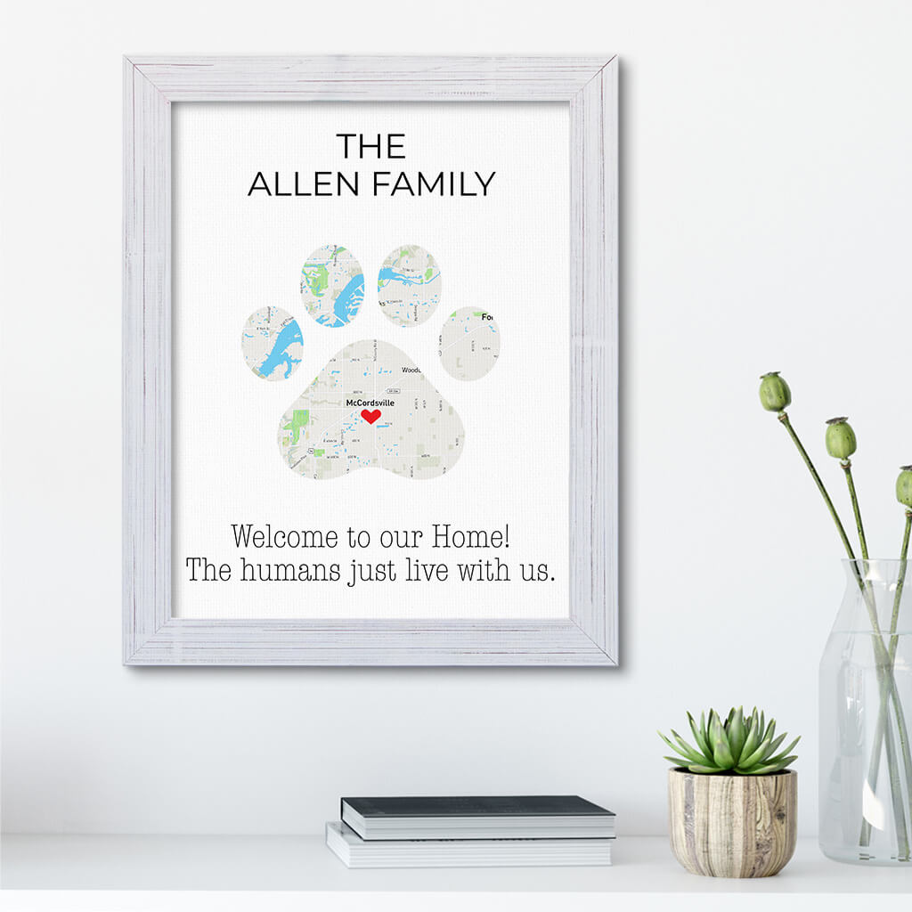 Cat Paw Print Wall Art | Customized Family Map Print | Pet Paw Print ...