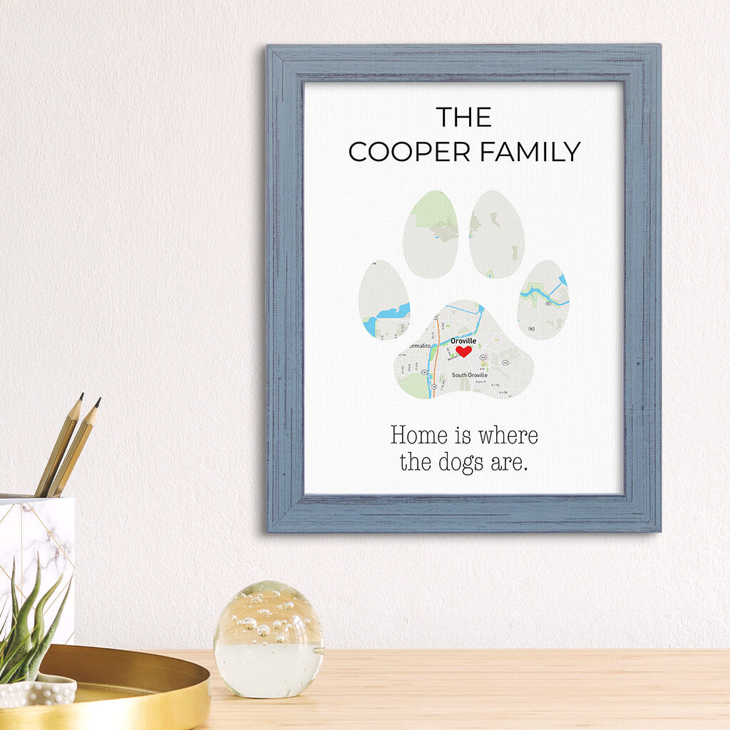 Puppy Paw Print Wall Art | Customized Family Map Print | Pet Paw Print ...