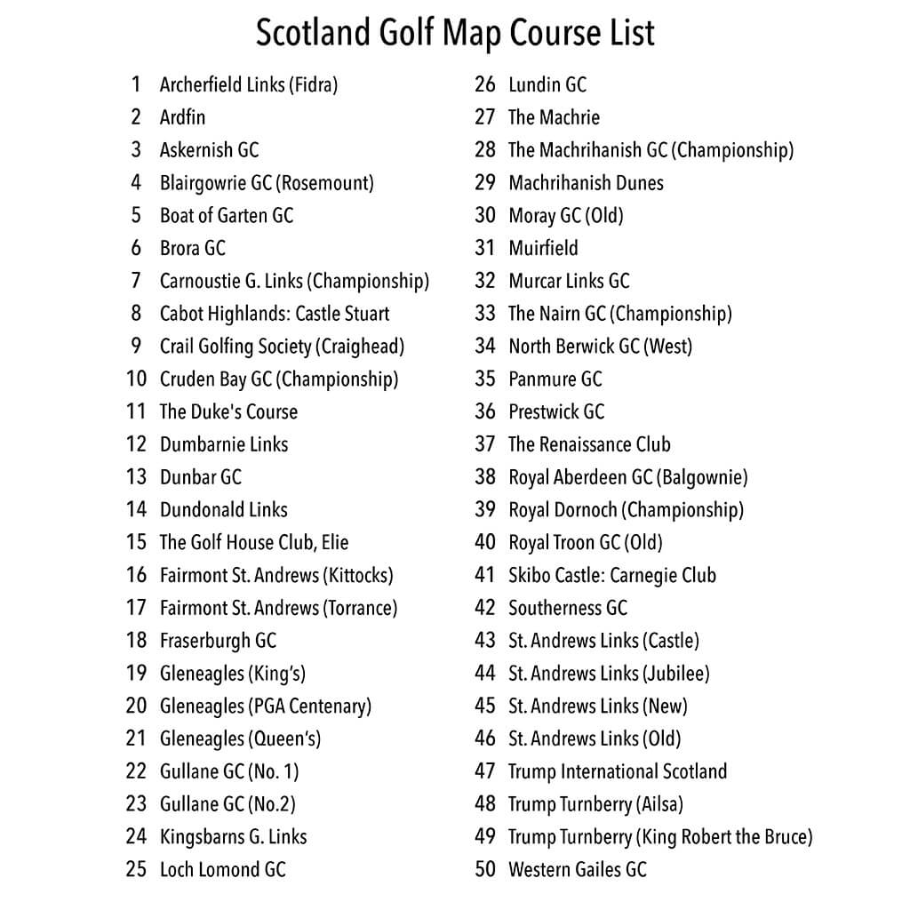 Map of Scotland Golf Courses | Scotland Golf Pin Map | Golf Wall Map ...