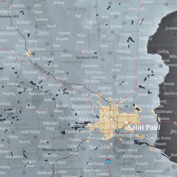 Minnesota State Map with Pins | Framed Pinboard Map | Wall Map Home ...