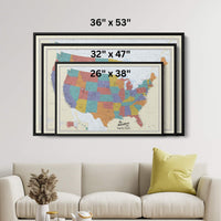 Tan US Travel Map | Framed USA Map | Push Pin Travel Maps