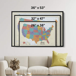 Tan US Travel Map | Framed USA Map | Push Pin Travel Maps