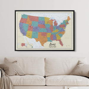 Tan US Travel Map | Framed USA Map | Push Pin Travel Maps