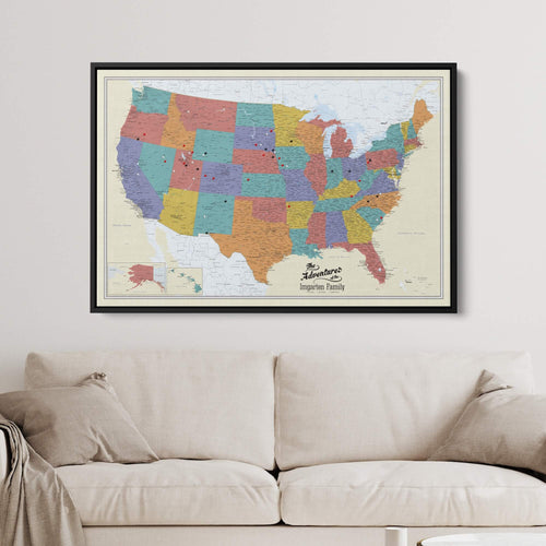 Tan US Travel Map | Framed USA Map | Push Pin Travel Maps