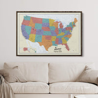 Tan US Travel Map | Framed USA Map | Push Pin Travel Maps