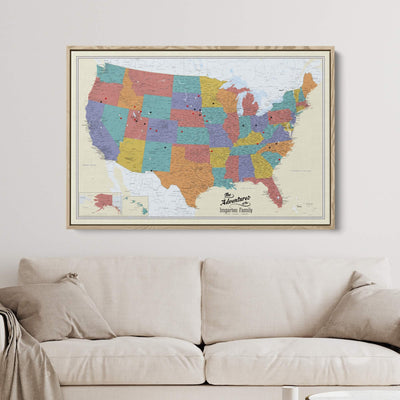 Tan US Travel Map | Framed USA Map | Push Pin Travel Maps