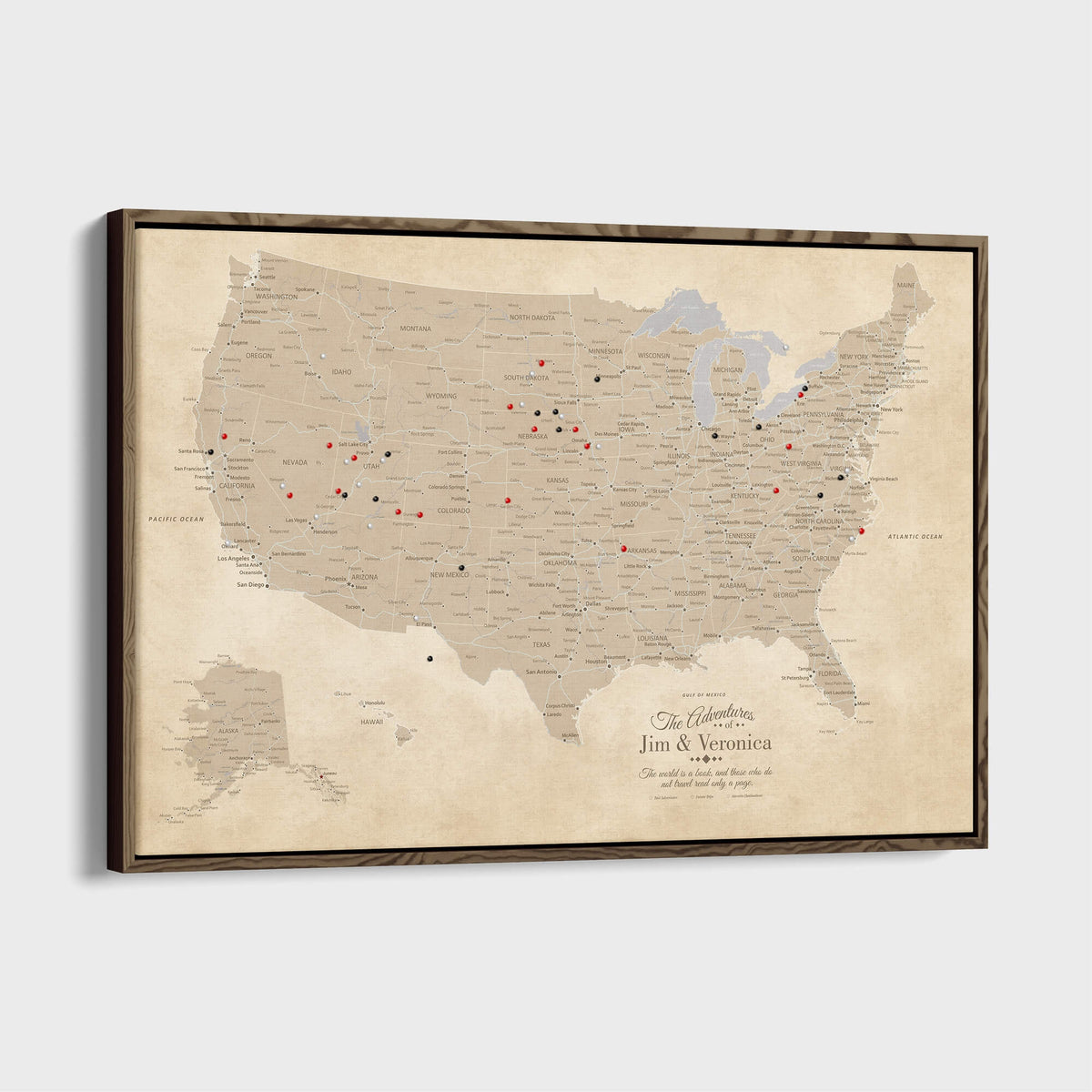 Vintage Style Canvas Map | United States Map Canvas – Push Pin Travel Maps