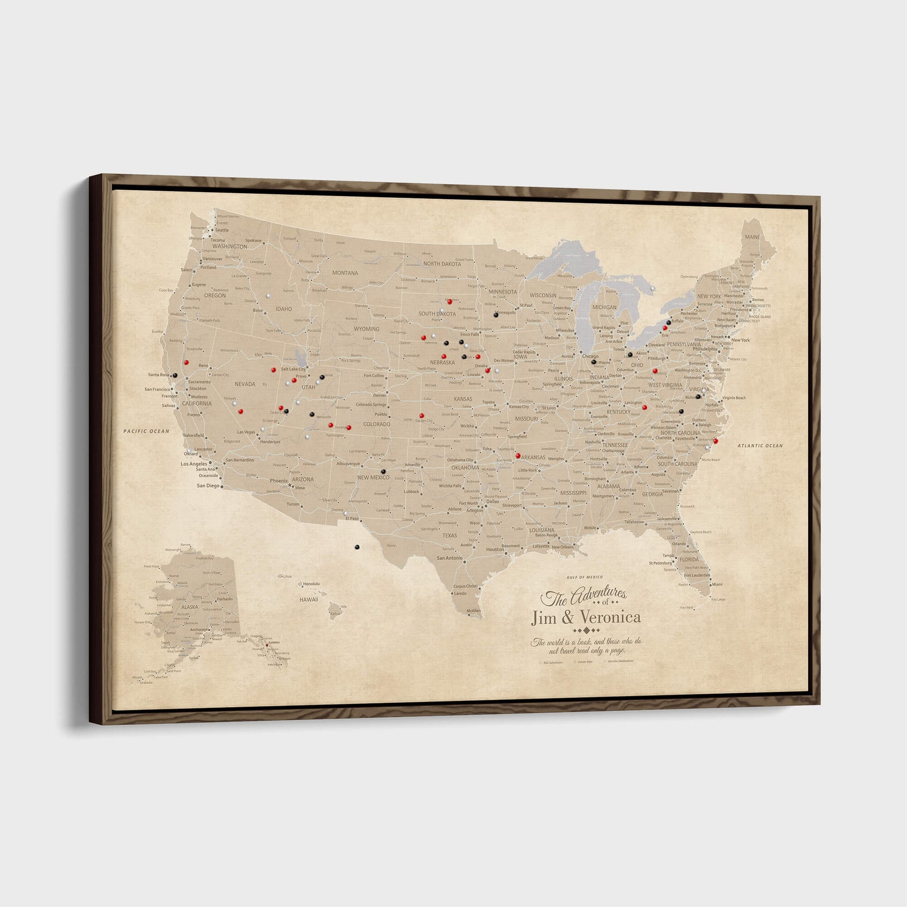 Vintage Style Canvas Map | United States Map Canvas – Push Pin Travel Maps