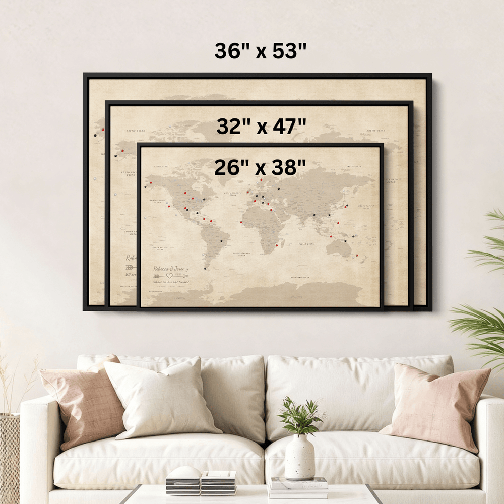 Old Style Map | Vintage World Travel Map with Frame – Push Pin Travel Maps