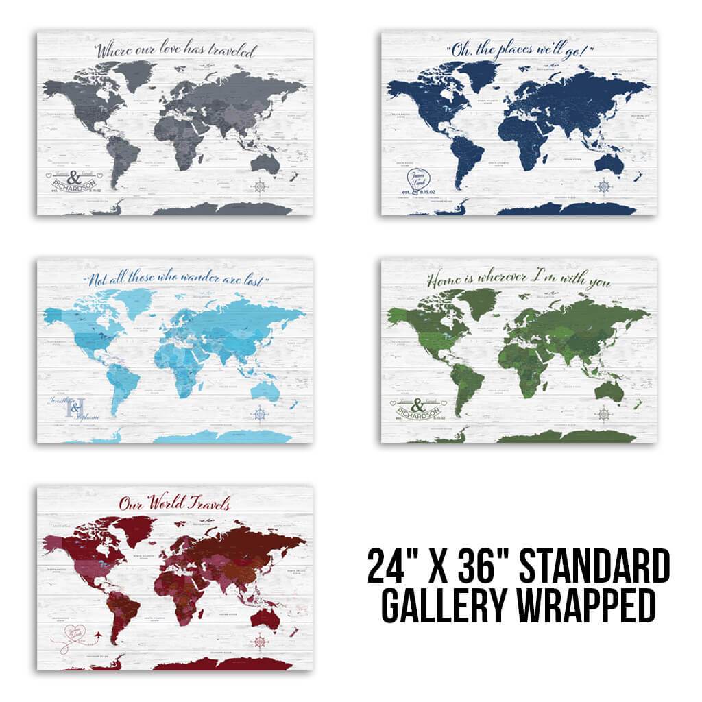 Canvas Anniversary Travel Map | Gallery-Style Canvas Map - Push Pin ...