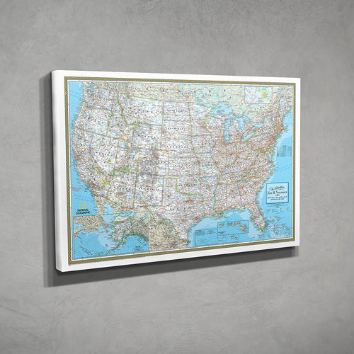 Gallery Wrapped Canvas Map of USA | Classic Canvas Wall Map – Push Pin ...