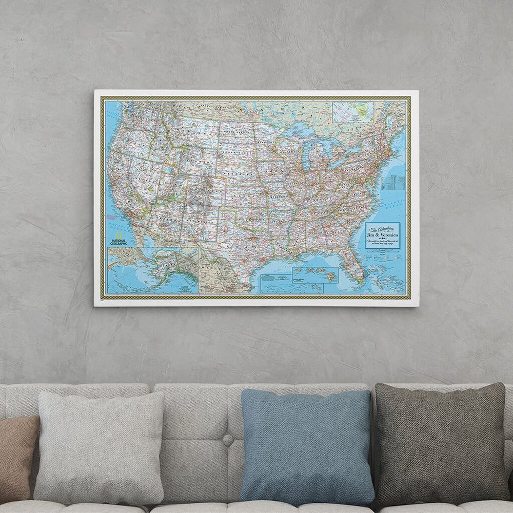 Gallery Wrapped Canvas Map of USA | Classic Canvas Wall Map – Push Pin ...