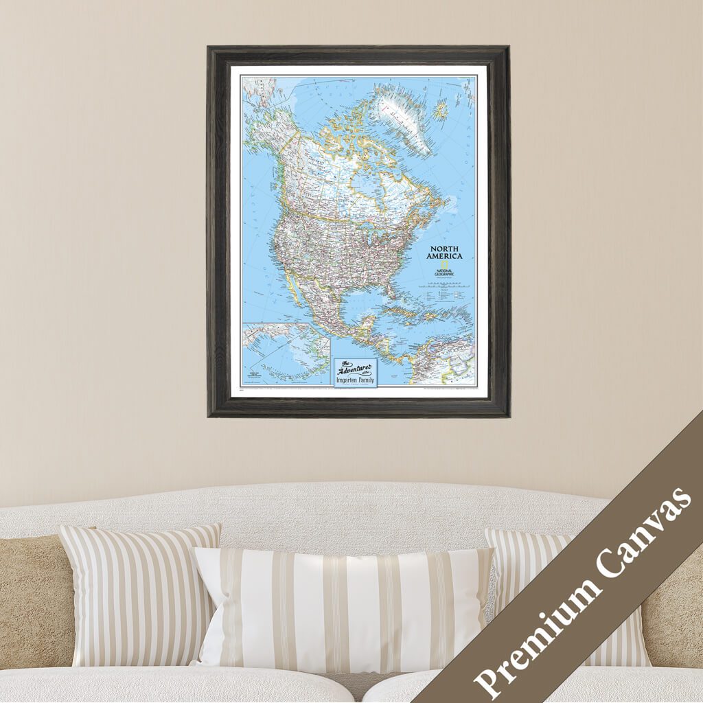Canvas Map of North America | North America Travel Map with Pins - Push ...