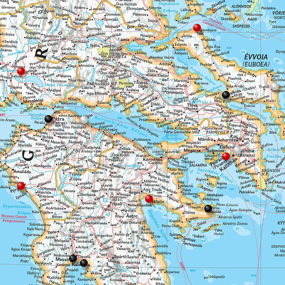 Classic-Style Map of Greece | Greece Travel Map | Push Pin Travel Map ...