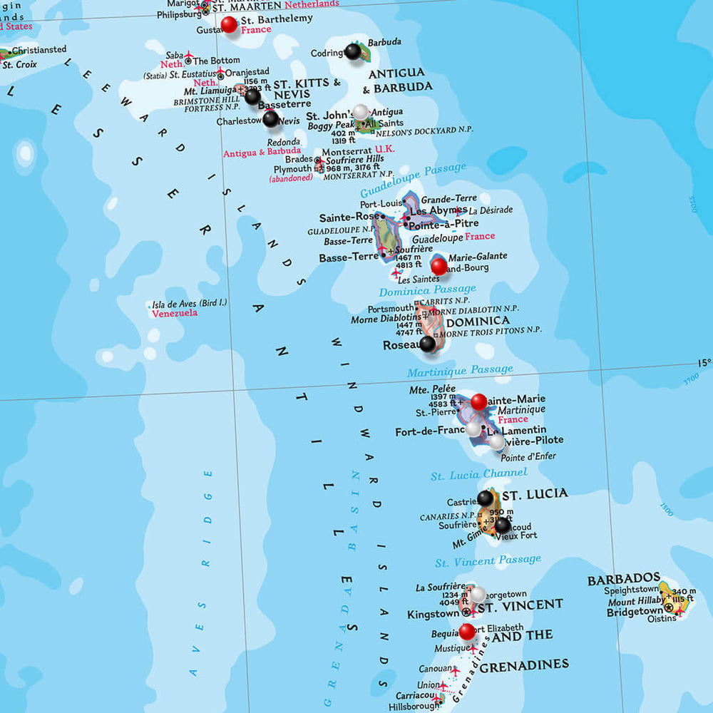 Canvas Map of The Caribbean | Caribbean Wall Map with Pins | Caribbean ...