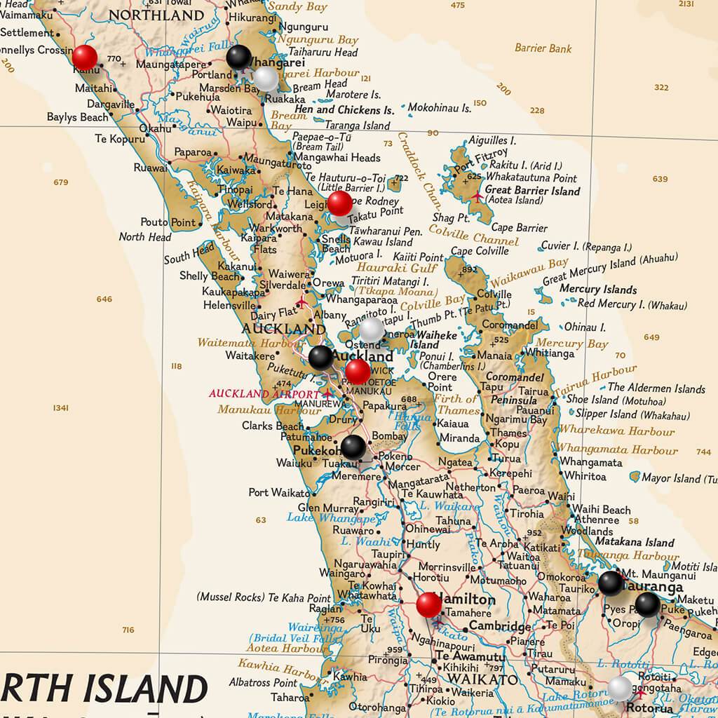 Executive New Zealand Map | Interactive Travel Map with Pins - Push Pin ...