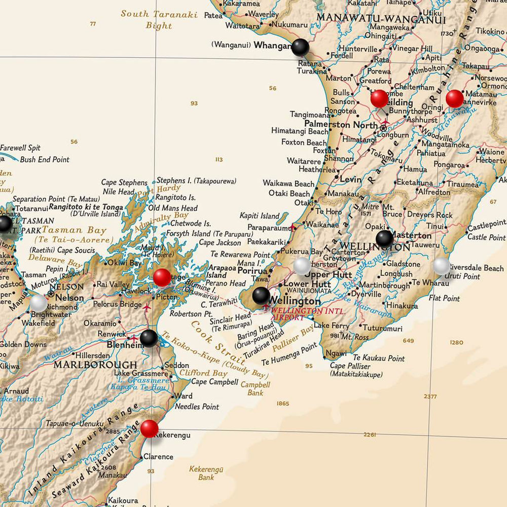 Executive New Zealand Map | Interactive Travel Map with Pins – Push Pin ...