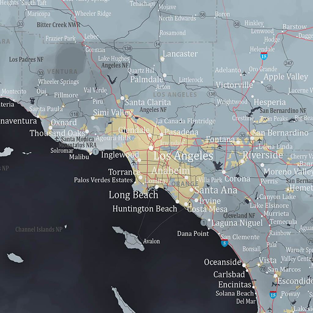 Slate Gray Map of California | Textured Wall Map – Push Pin Travel Maps