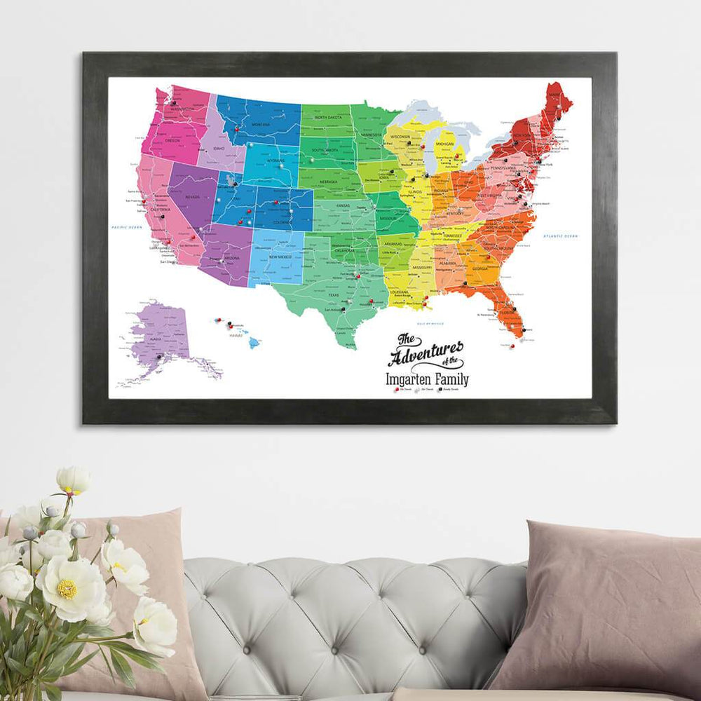 US Map Canvas | Colorful Map of USA | Travel Map of USA – Push Pin ...