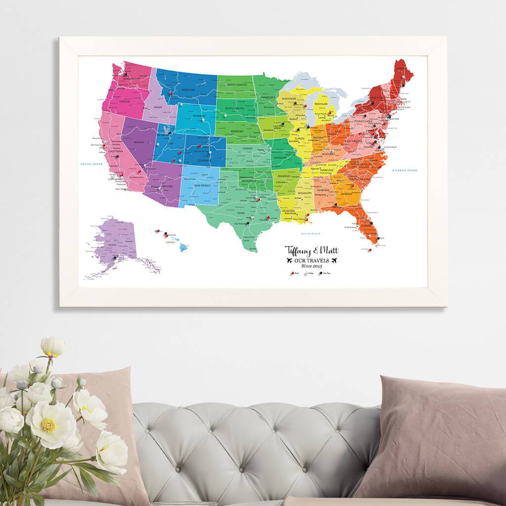 US Map Canvas | Colorful Map of USA | Travel Map of USA - Push Pin ...