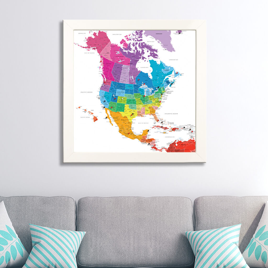 Canvas Wall Map of North America | Colorful North America Map - Push ...