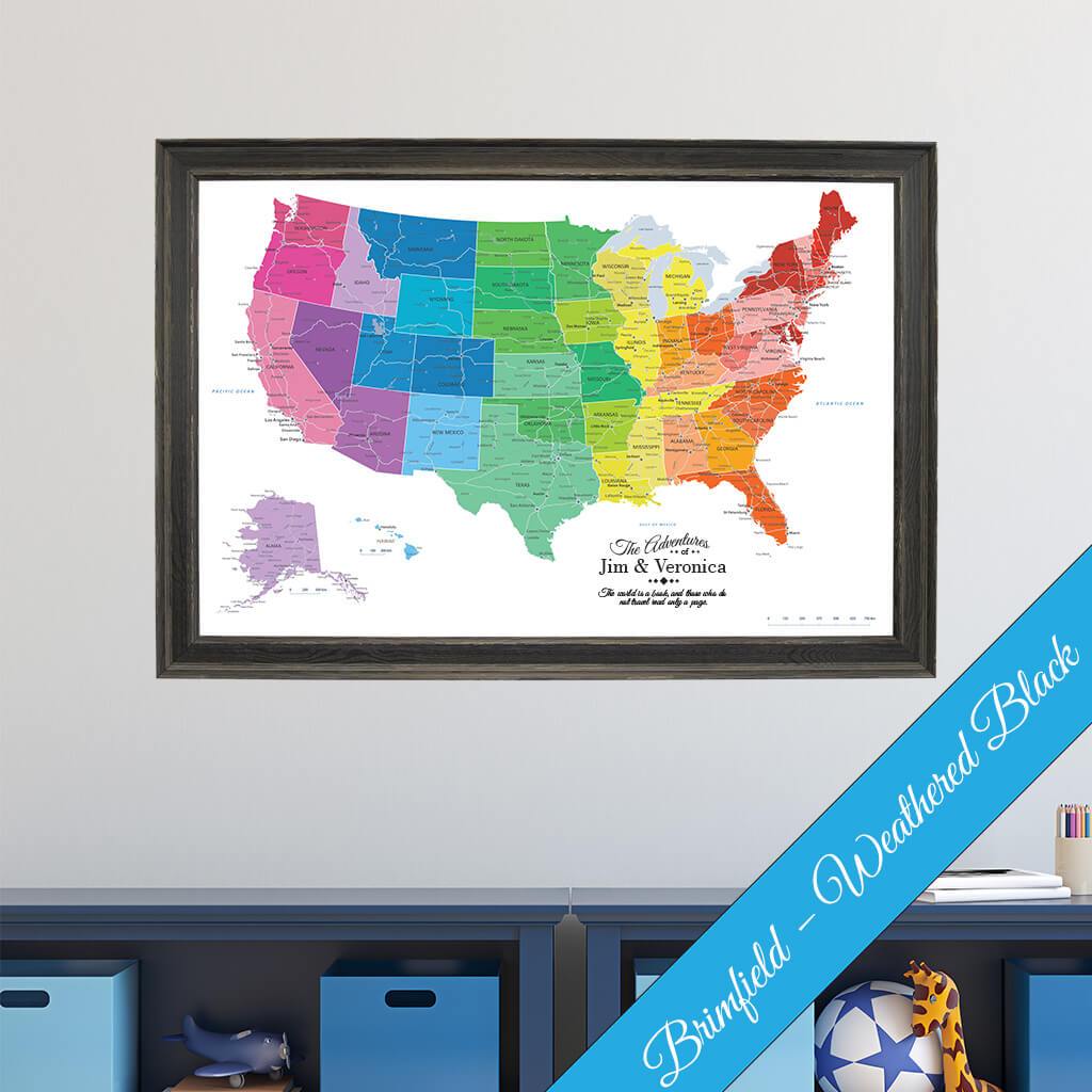US Map Canvas | Colorful Map of USA | Travel Map of USA - Push Pin ...