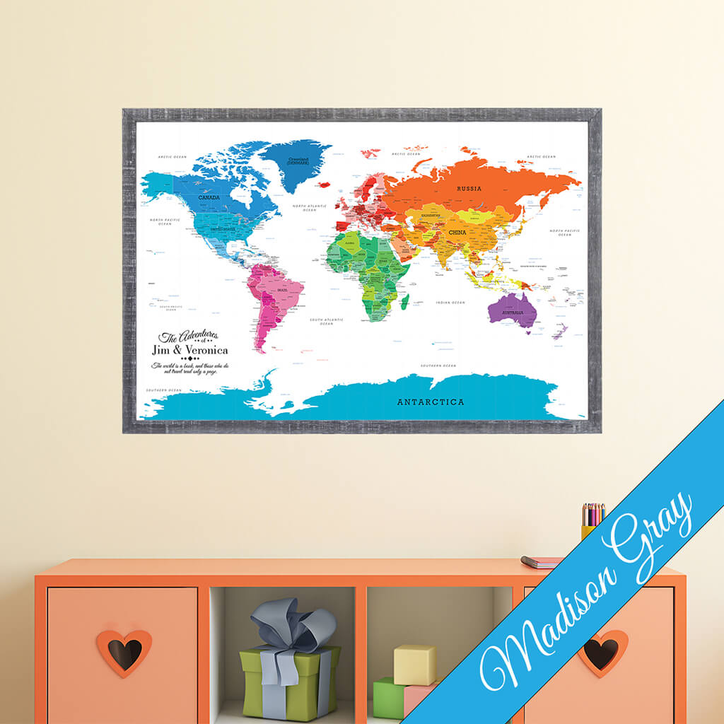 Multi-Colored World Map | Colorful Map on Canvas | Large Canvas Map ...