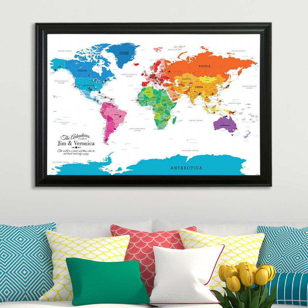 Multi-Colored World Map | Colorful Map on Canvas | Large Canvas Map ...