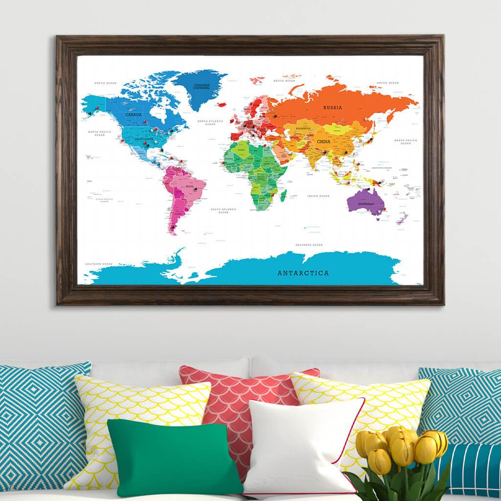Multi-Colored World Map | Colorful Map on Canvas | Large Canvas Map ...