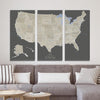 3-Panel US Map | Canvas Travel Map Print | Push Pin Travel Maps