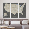 3-Panel US Map | Canvas Travel Map Print | Push Pin Travel Maps