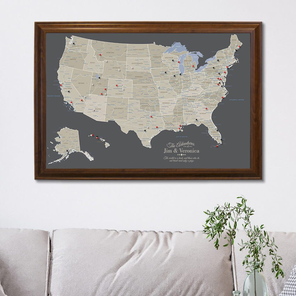 Earth Toned Canvas United States Map | Framed US Map with Push Pins ...
