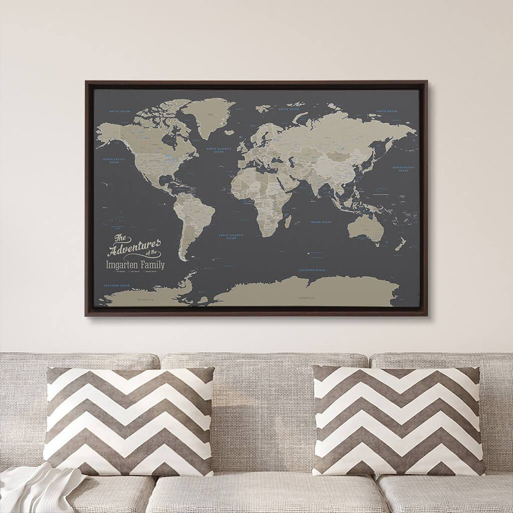 Gallery Wrapped Canvas Travel Map | Canvas Earth Toned World Map – Push ...