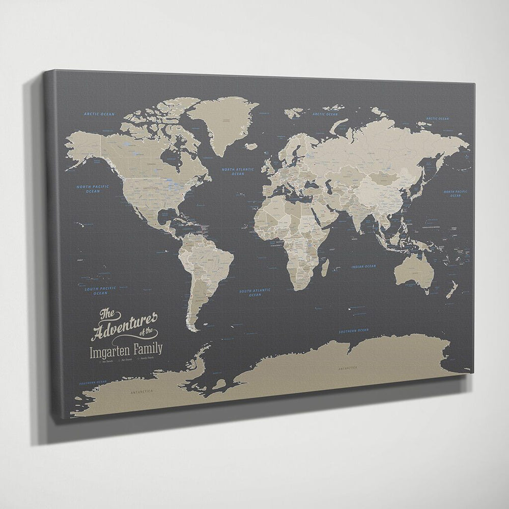 Gallery Wrapped Canvas Travel Map | Canvas Earth Toned World Map – Push ...